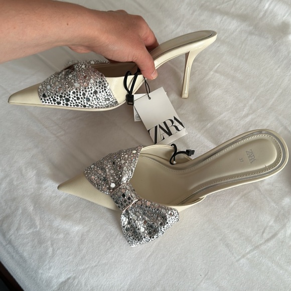 Zara | Shoes | Zara Sparkly Bow Heeled Mules | Poshmark